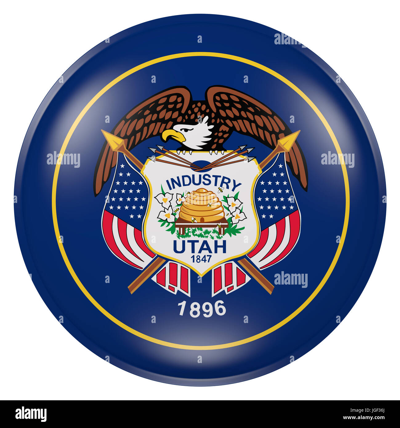 3d rendering of Utah State flag on a button Stock Photo - Alamy
