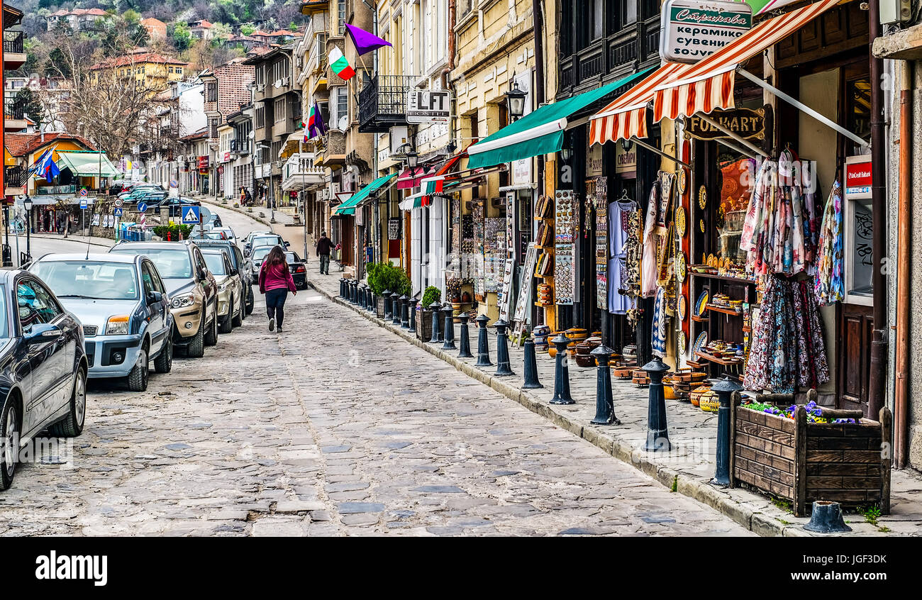 Pedestrian street with souvenir shops. Georgi S. Rakovski street Stock ...