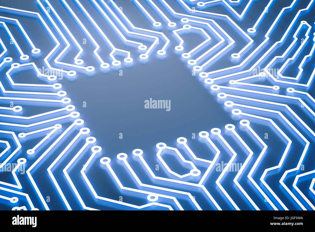 3d rendering empty square on blue circuit board Stock Photo - Alamy