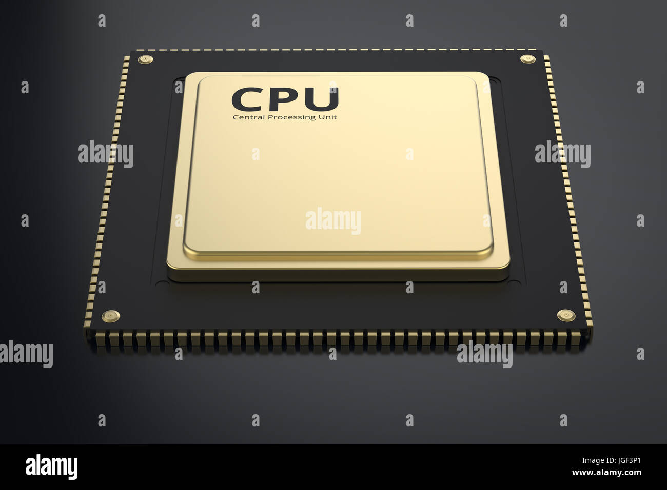 3d rendering gold cpu chip on black background Stock Photo - Alamy