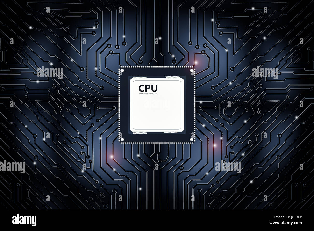 3d rendering cpu chip on black circuit board Stock Photo - Alamy