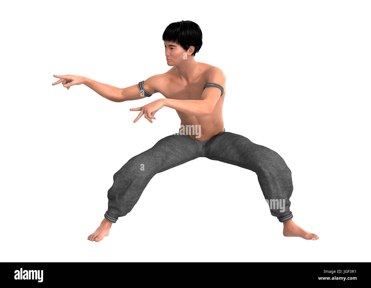 3D rendering of a fighting monk isolated on white background Stock ...