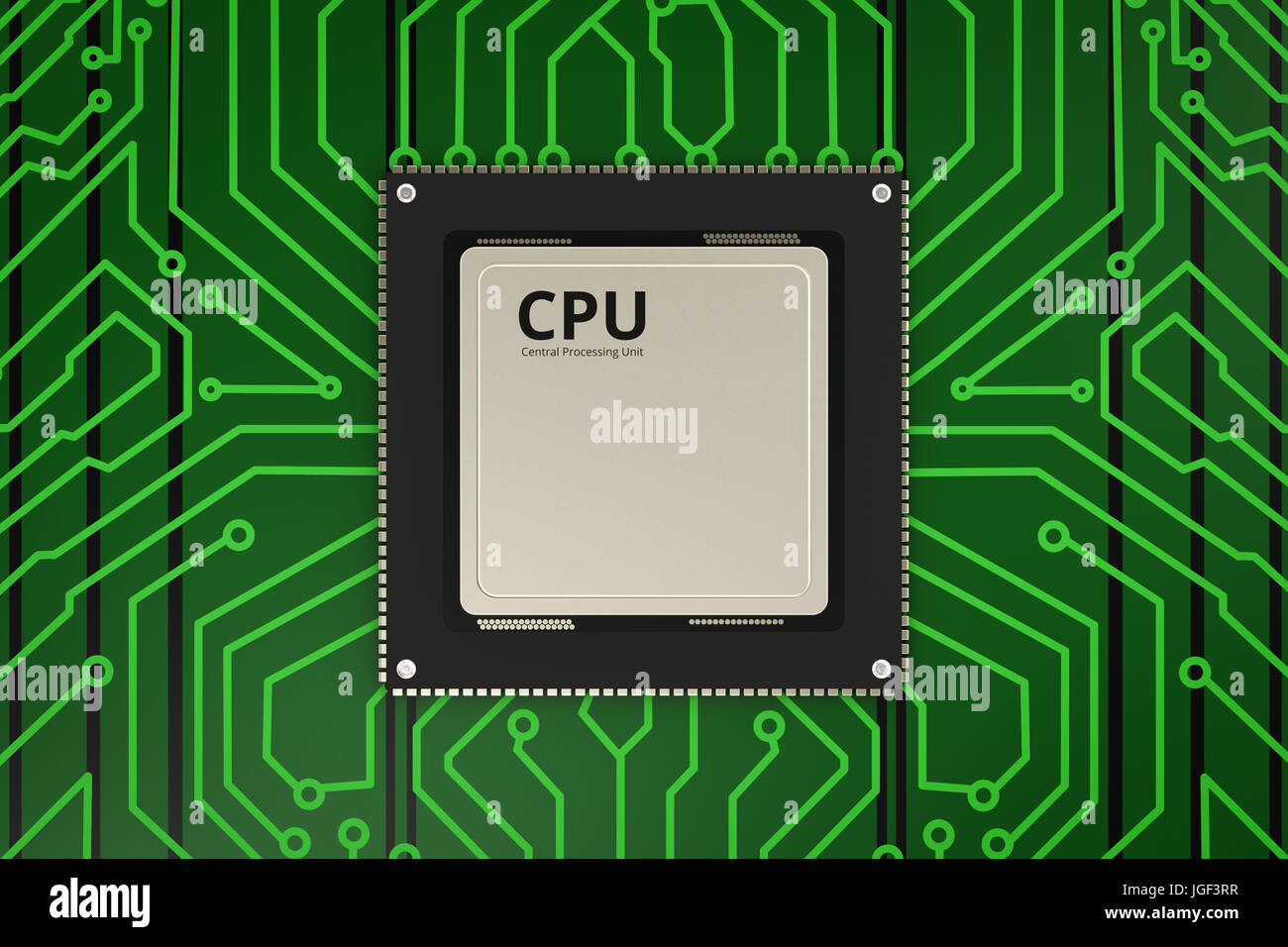 3d rendering cpu chip on green circuit board Stock Photo - Alamy