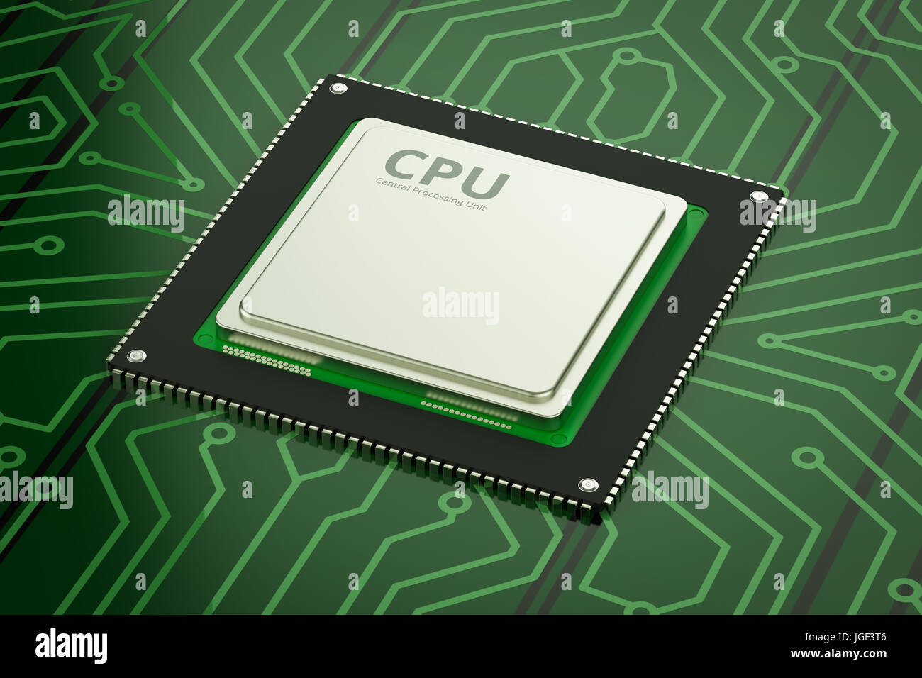 3d rendering cpu chip on green circuit board Stock Photo - Alamy