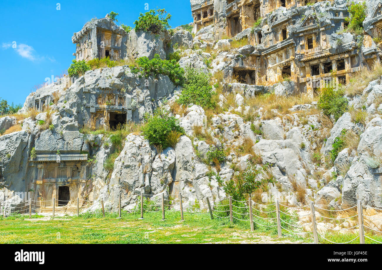 The view on rock necropolis of ancient Myra, Turkey Stock Photo - Alamy