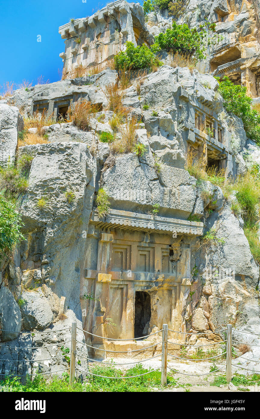 The lycian burial vaults located in rock in Myra necropolis, Turkey ...