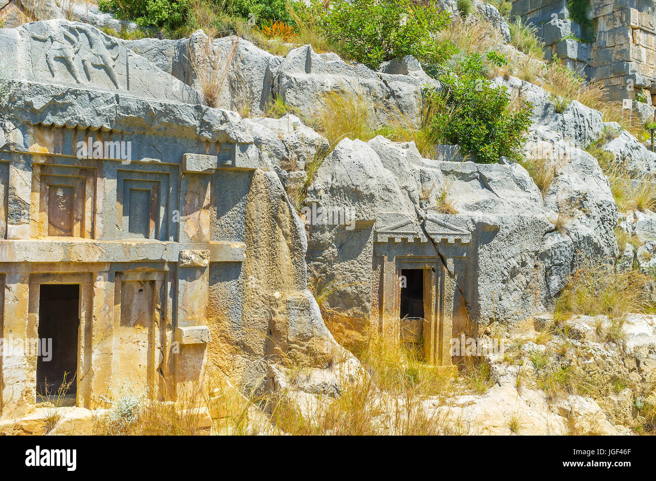 The carved tombs of ancient Myra give an idea of lycian architecture ...