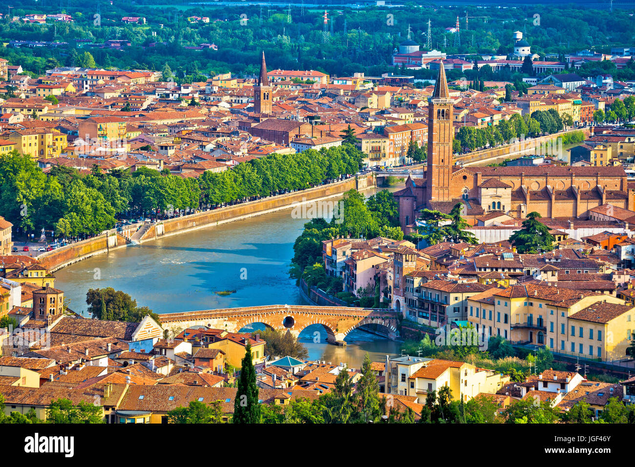 Ciy of Verona and Adige river aerial view, tourist destination in ...