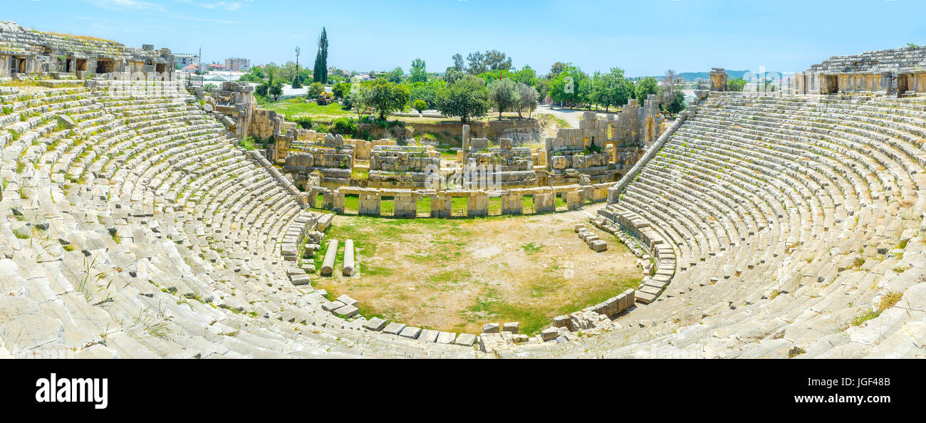 Panorama of ancient greek amphitheater in Myra, Turkey Stock Photo - Alamy