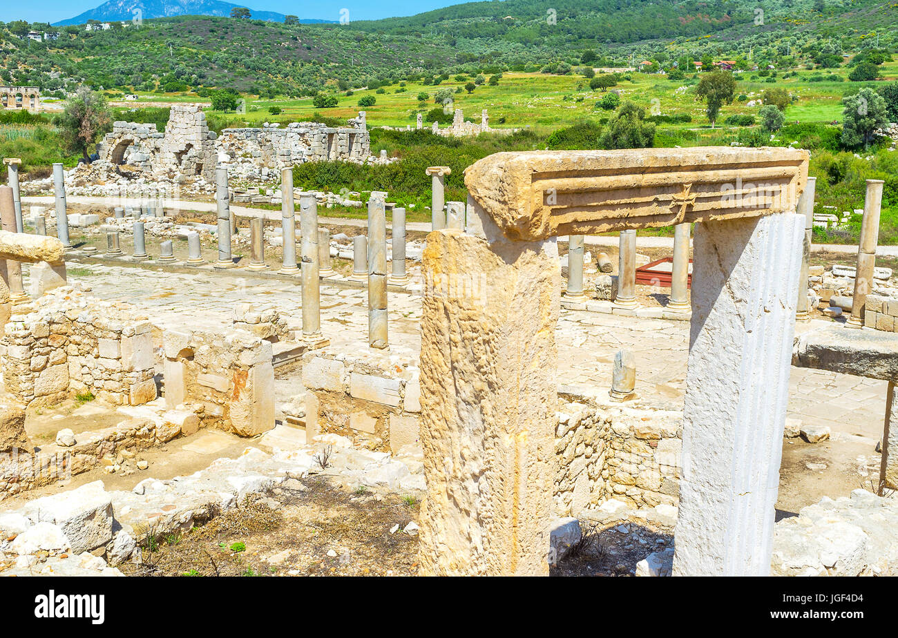 Ancient Patara boasts scenic ruins of ancient Agora, Turkey Stock Photo ...