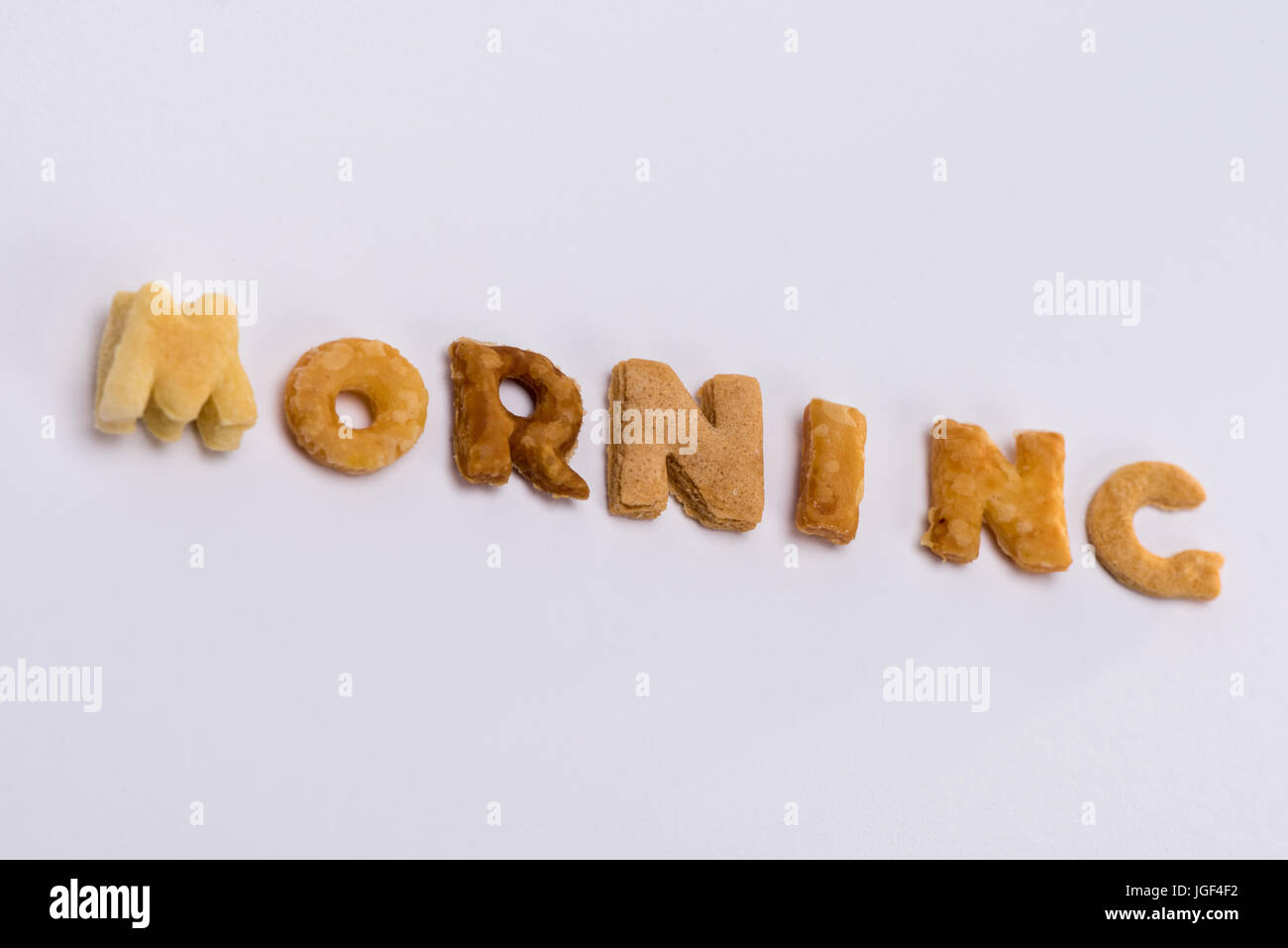 Close-up view of word morning from healthy breakfast cereal alphabet ...