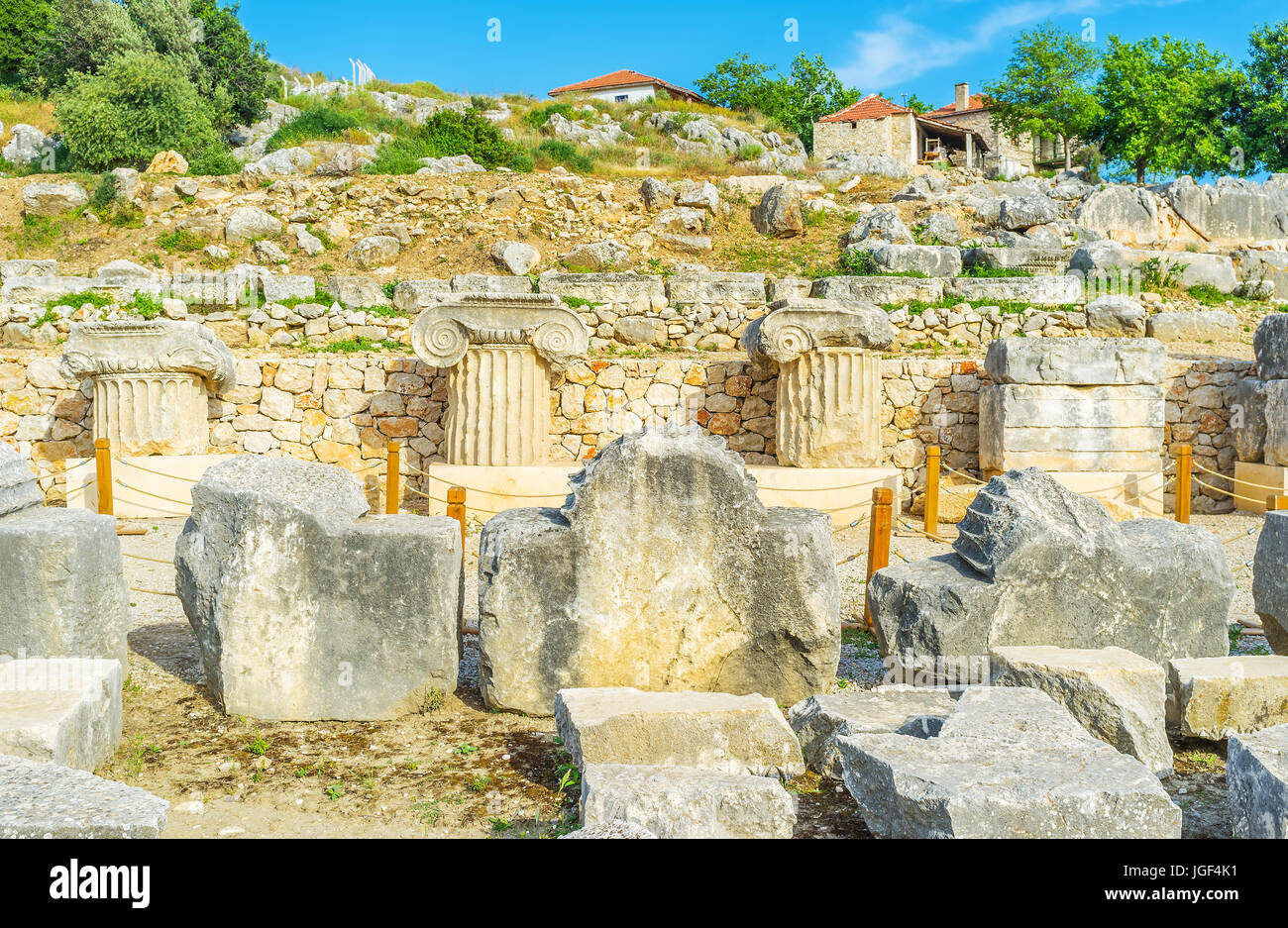 The view on preserved capitals of columns standing in the rows in ...