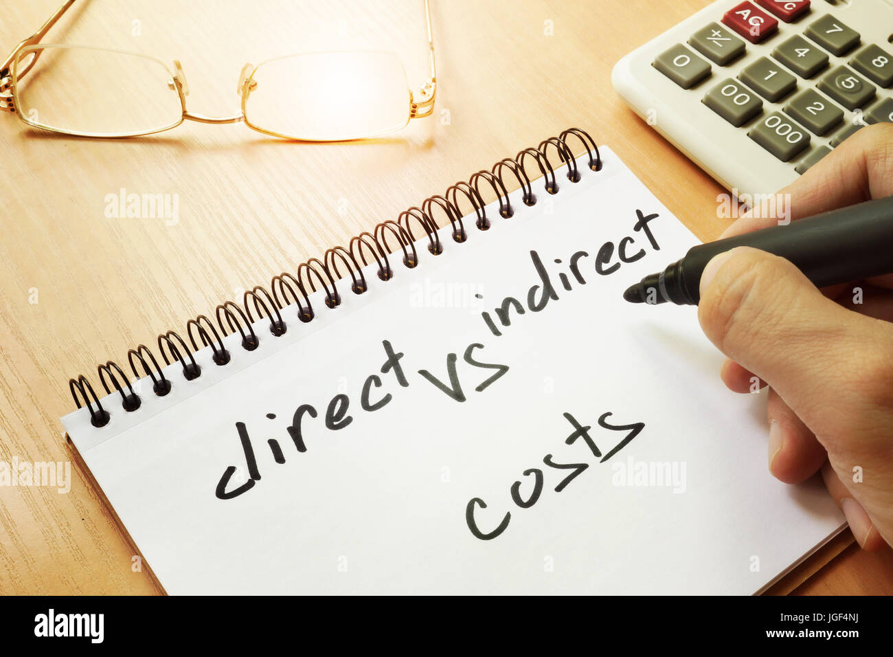 Direct vs indirect costs written by hand in a note Stock Photo - Alamy