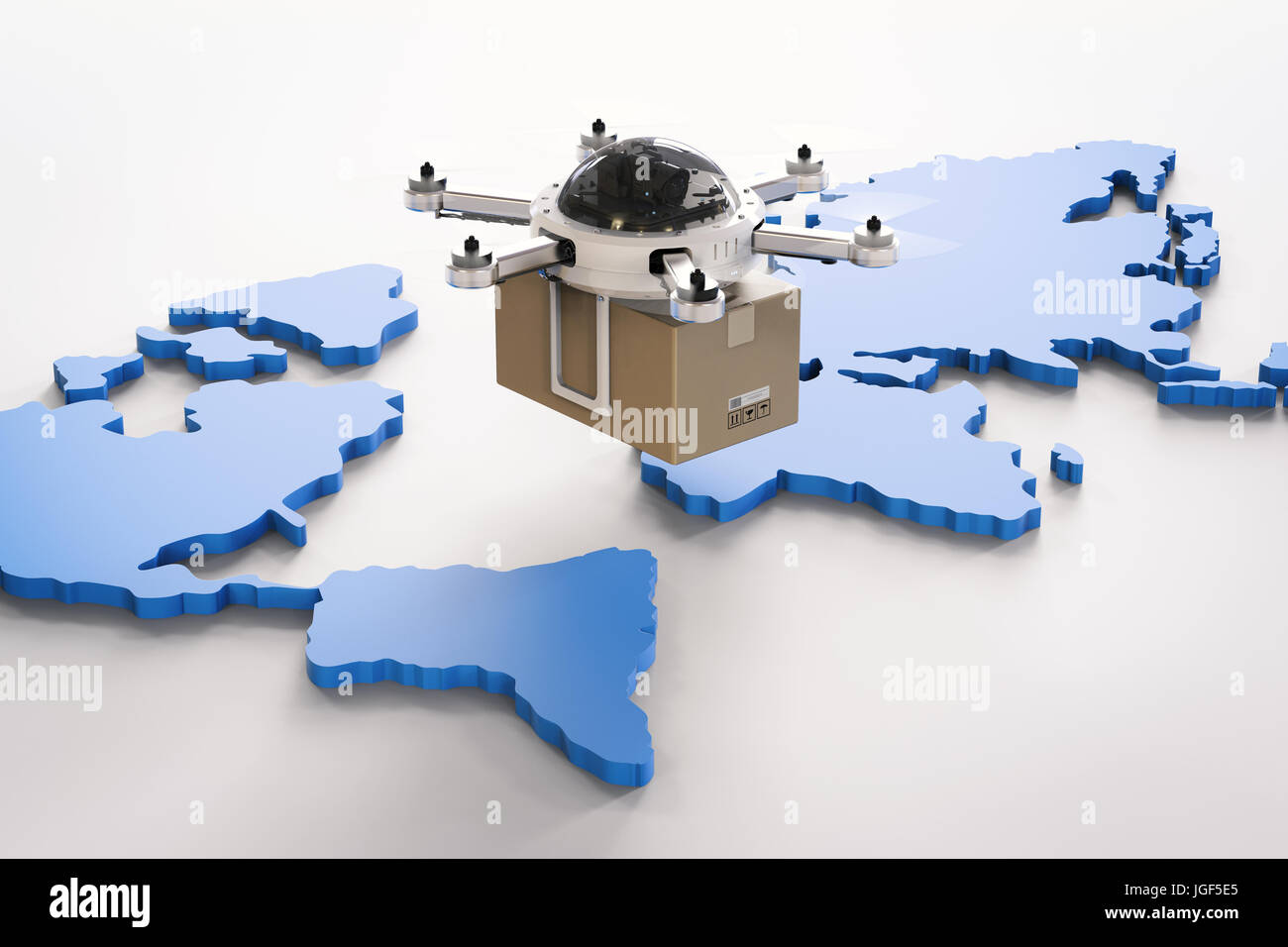 3d rendering delivery drones on world map Stock Photo - Alamy