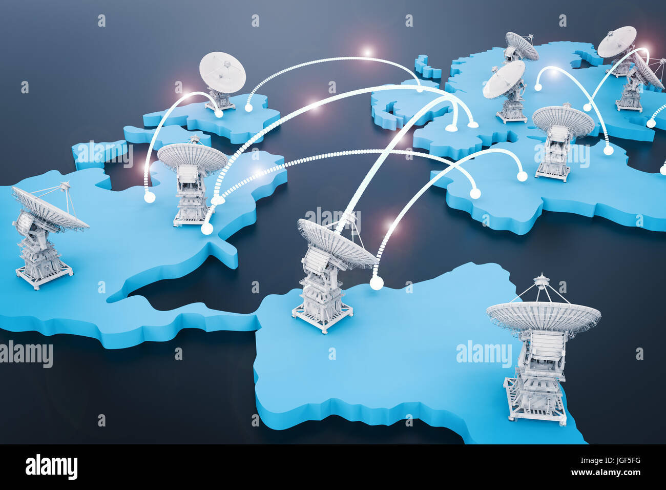 3d rendering satellite dishes for global communication Stock Photo - Alamy