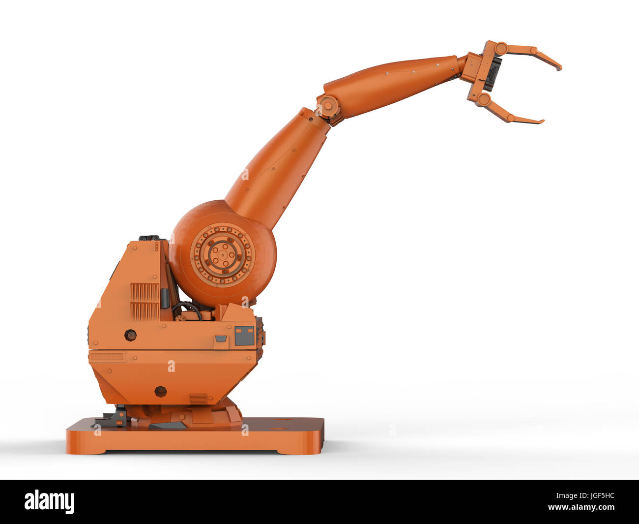 3d rendering orange robotic arm on white background Stock Photo - Alamy