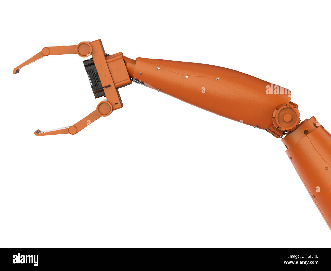3d rendering orange robotic arm on white background Stock Photo - Alamy