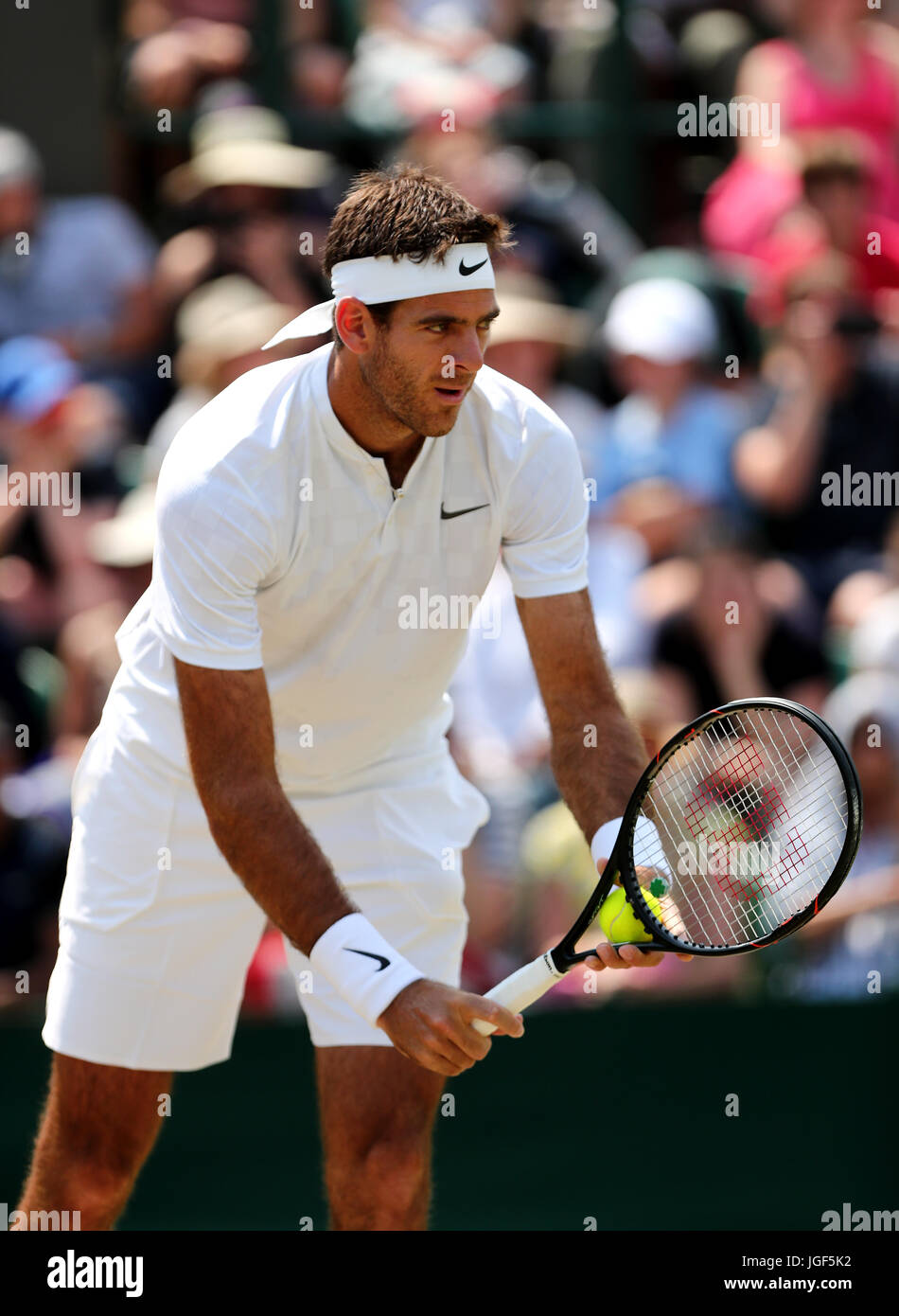 Juan Martin Del Potro in action against Ernests Gulbis on day four of ...