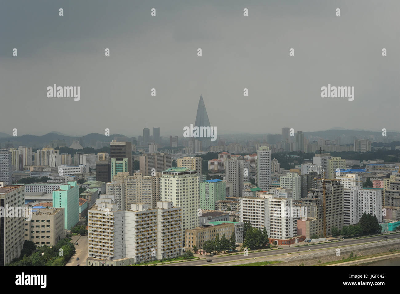 09.08.2012, Pyongyang, North Korea, Asia - An elevated view of central ...