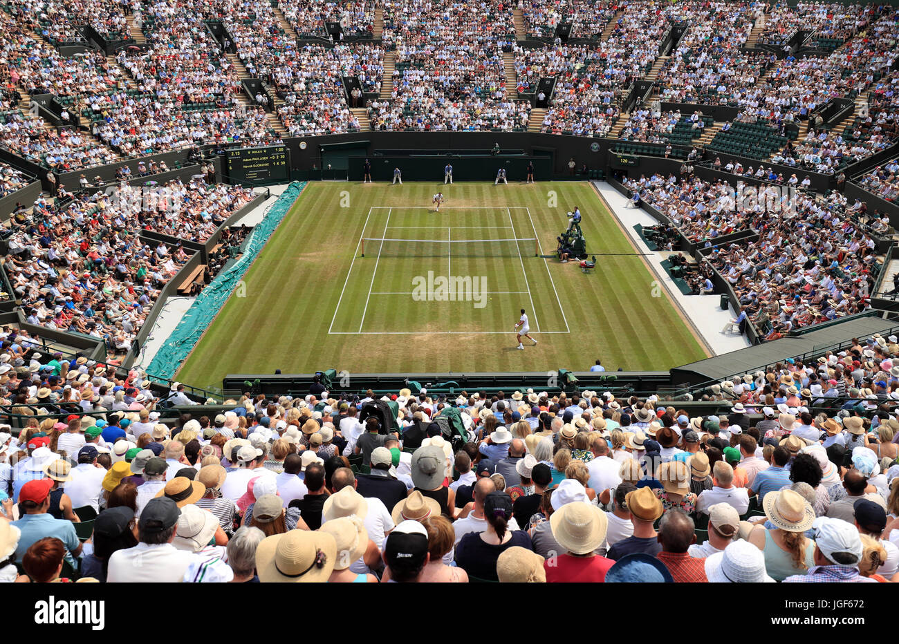 General view of the action on court one between Novak Djokovic and Adam ...