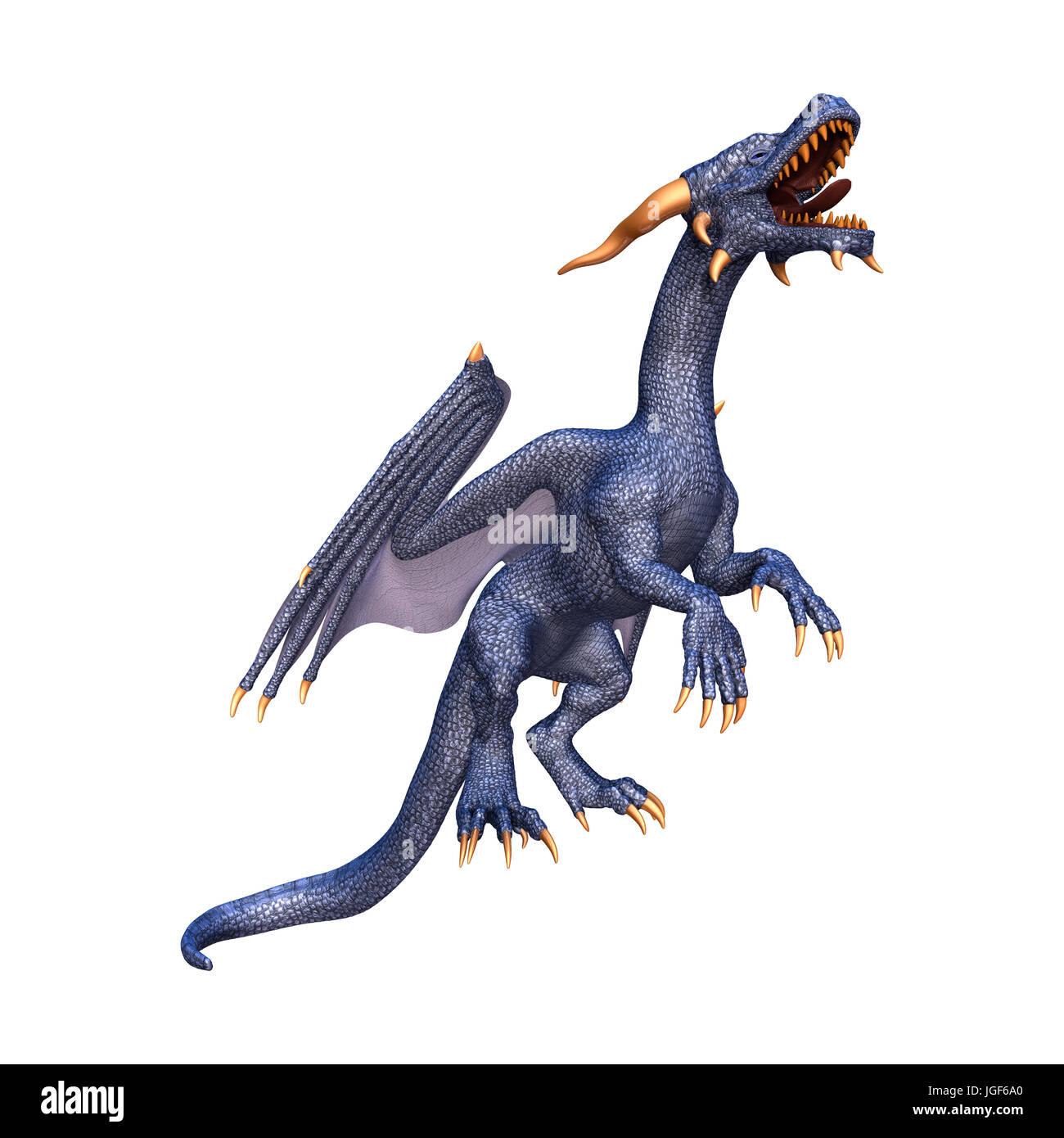 3D rendering of a blue fantasy dragon isolated on white background ...