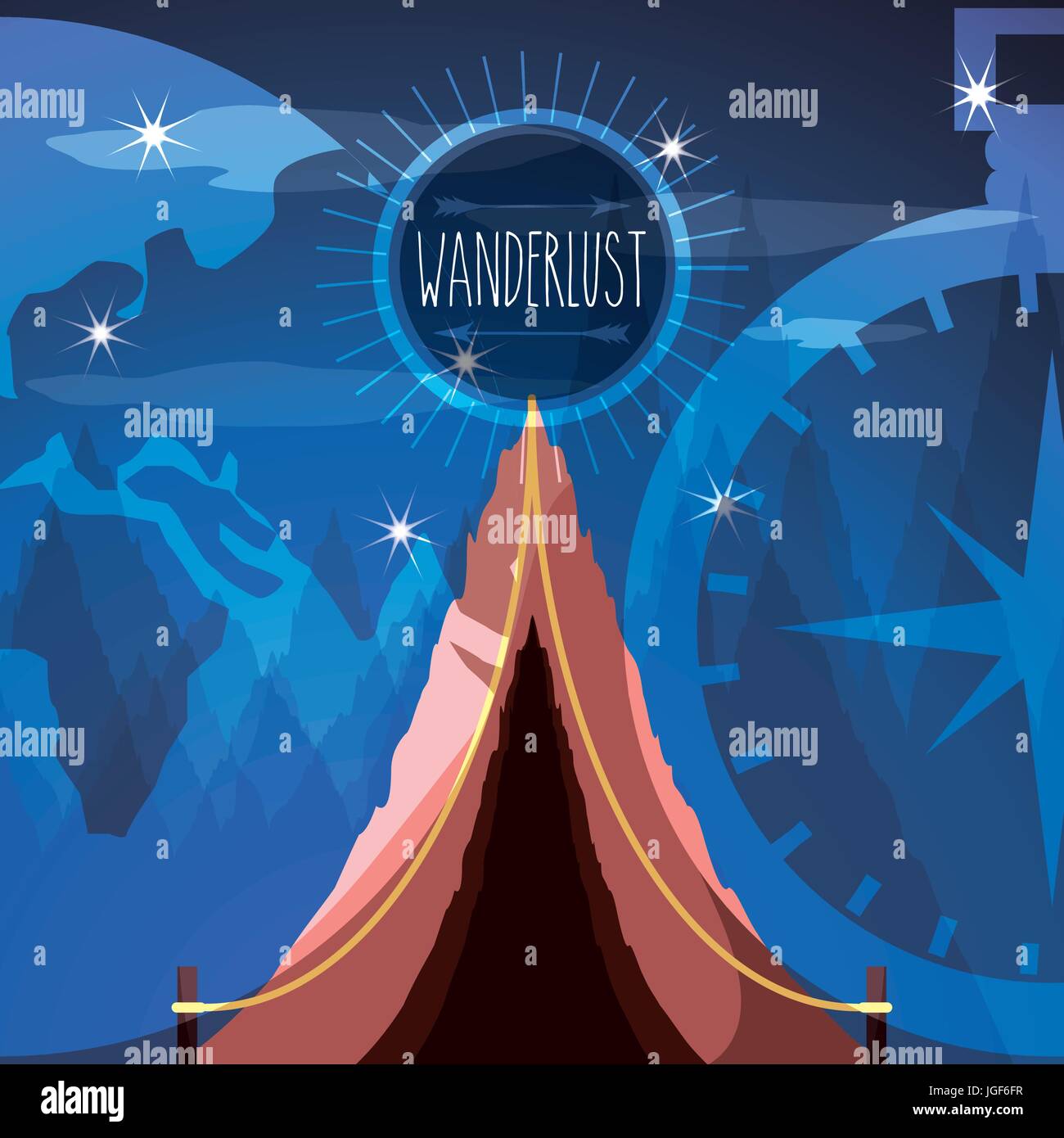 wanderlust aventure with landscape and explorer nature vector ...