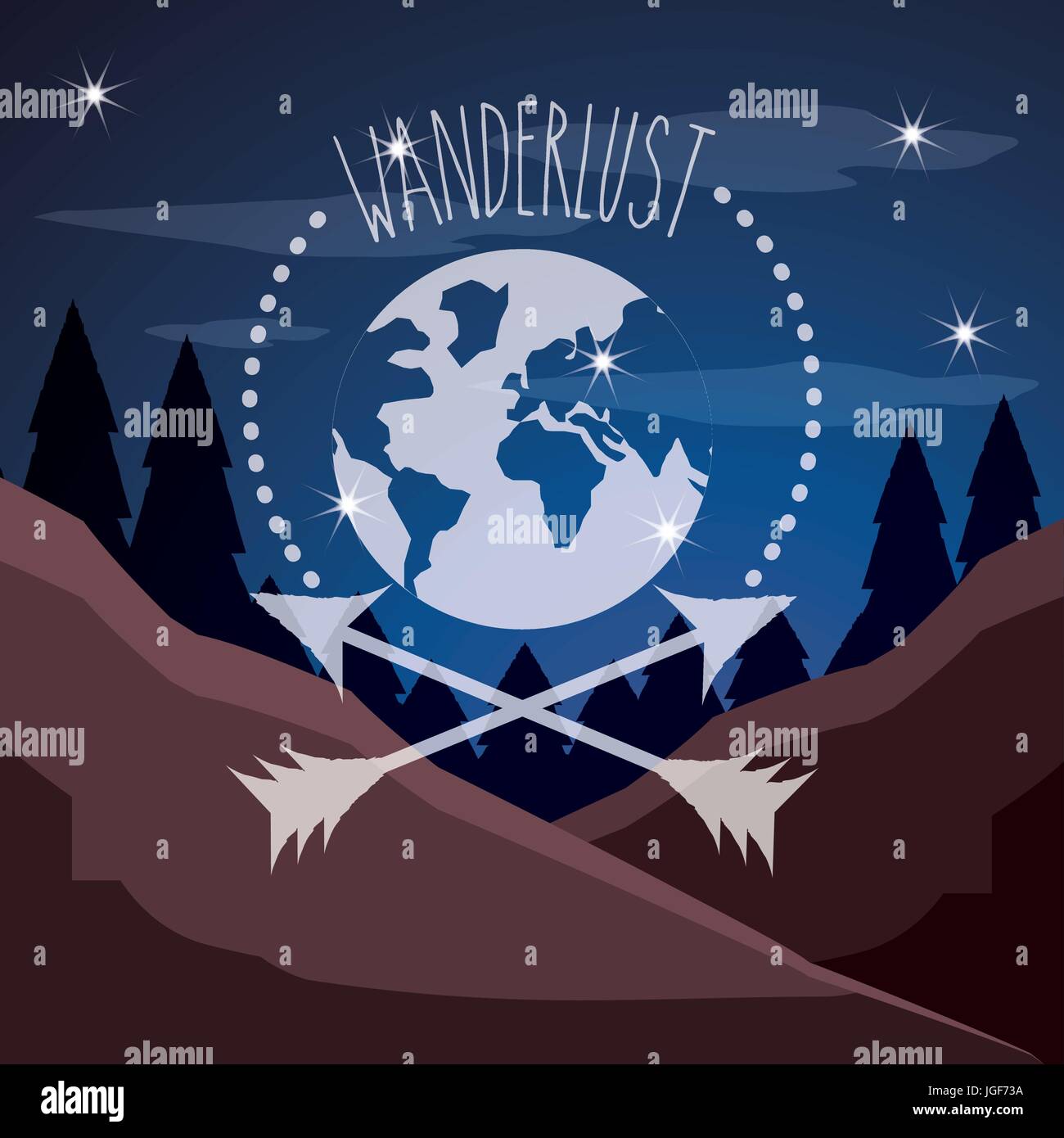 wanderlust aventure with landscape and explorer nature vector ...