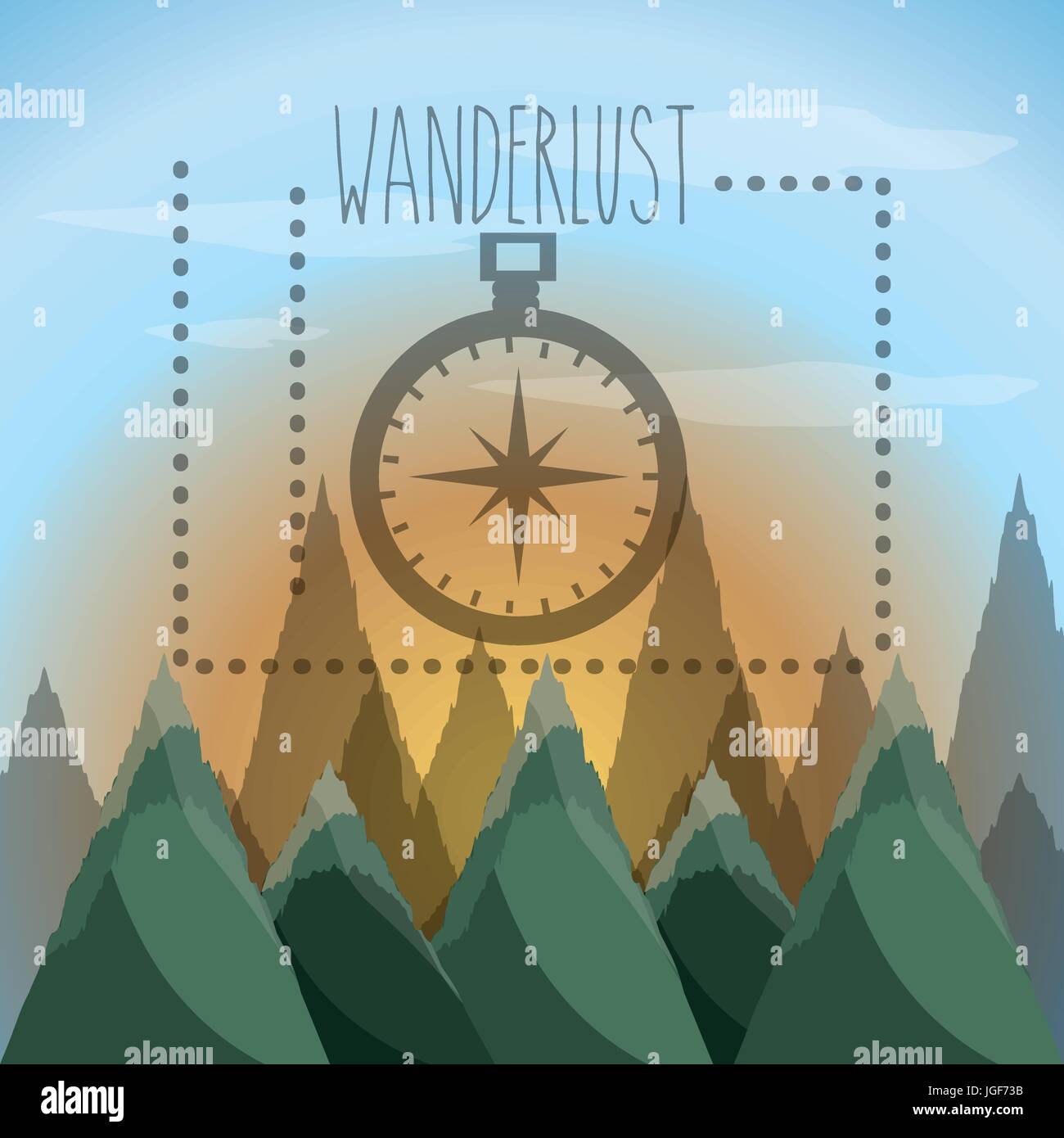 wanderlust aventure with landscape and explorer nature vector ...