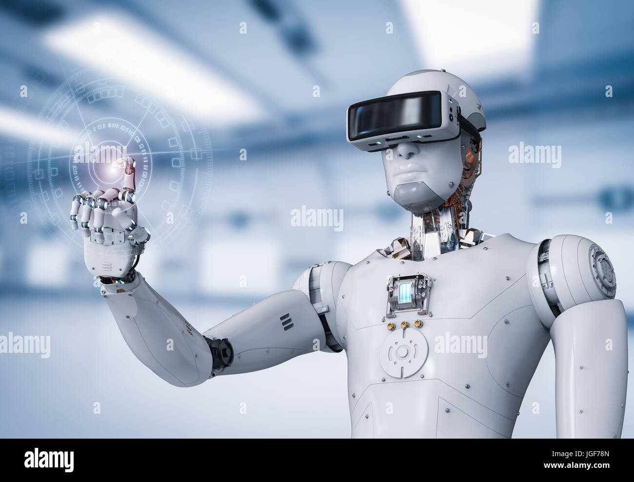 3d rendering android robot wearing vr headset Stock Photo - Alamy