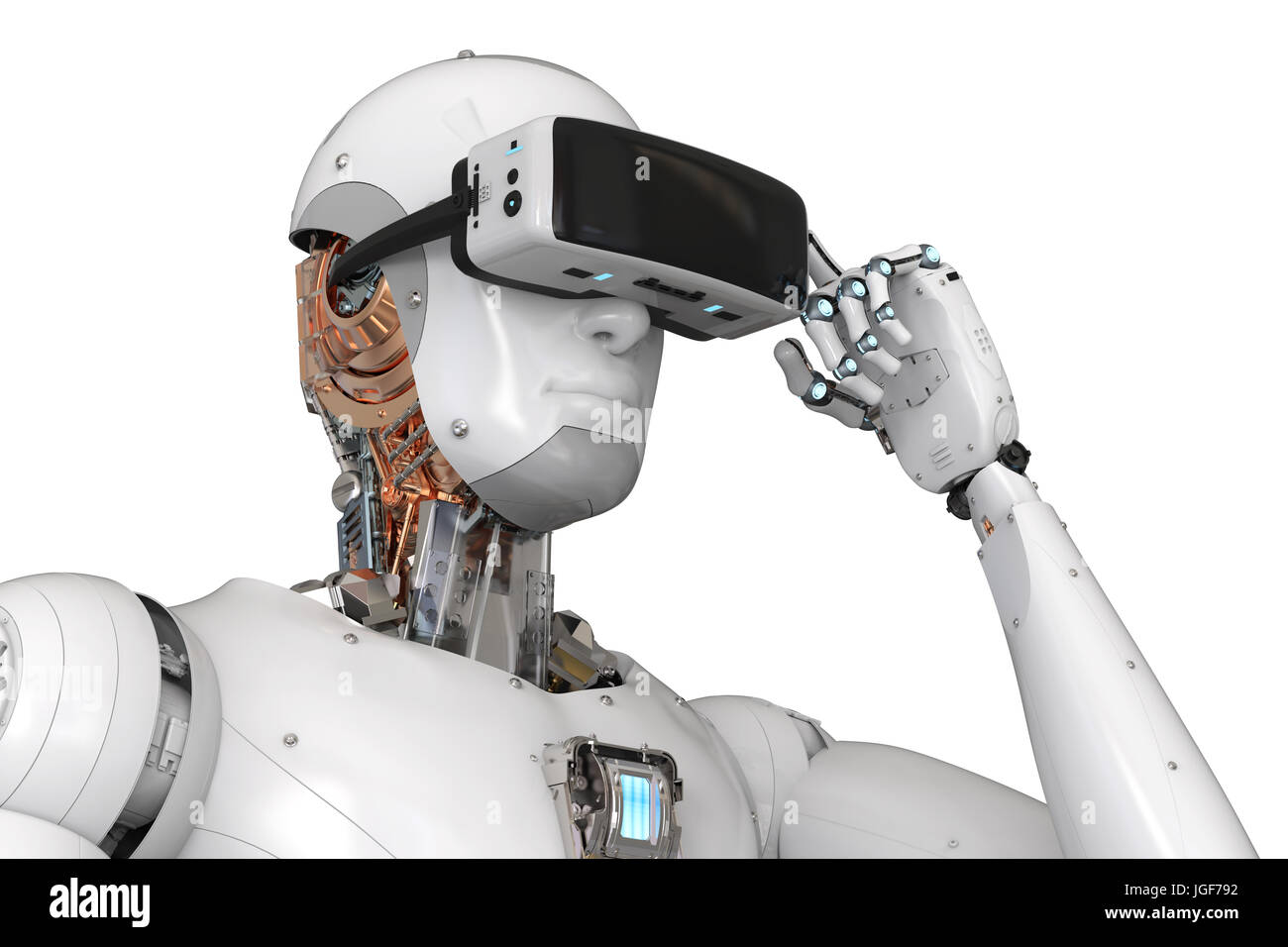 3d rendering android robot wearing vr headset Stock Photo - Alamy