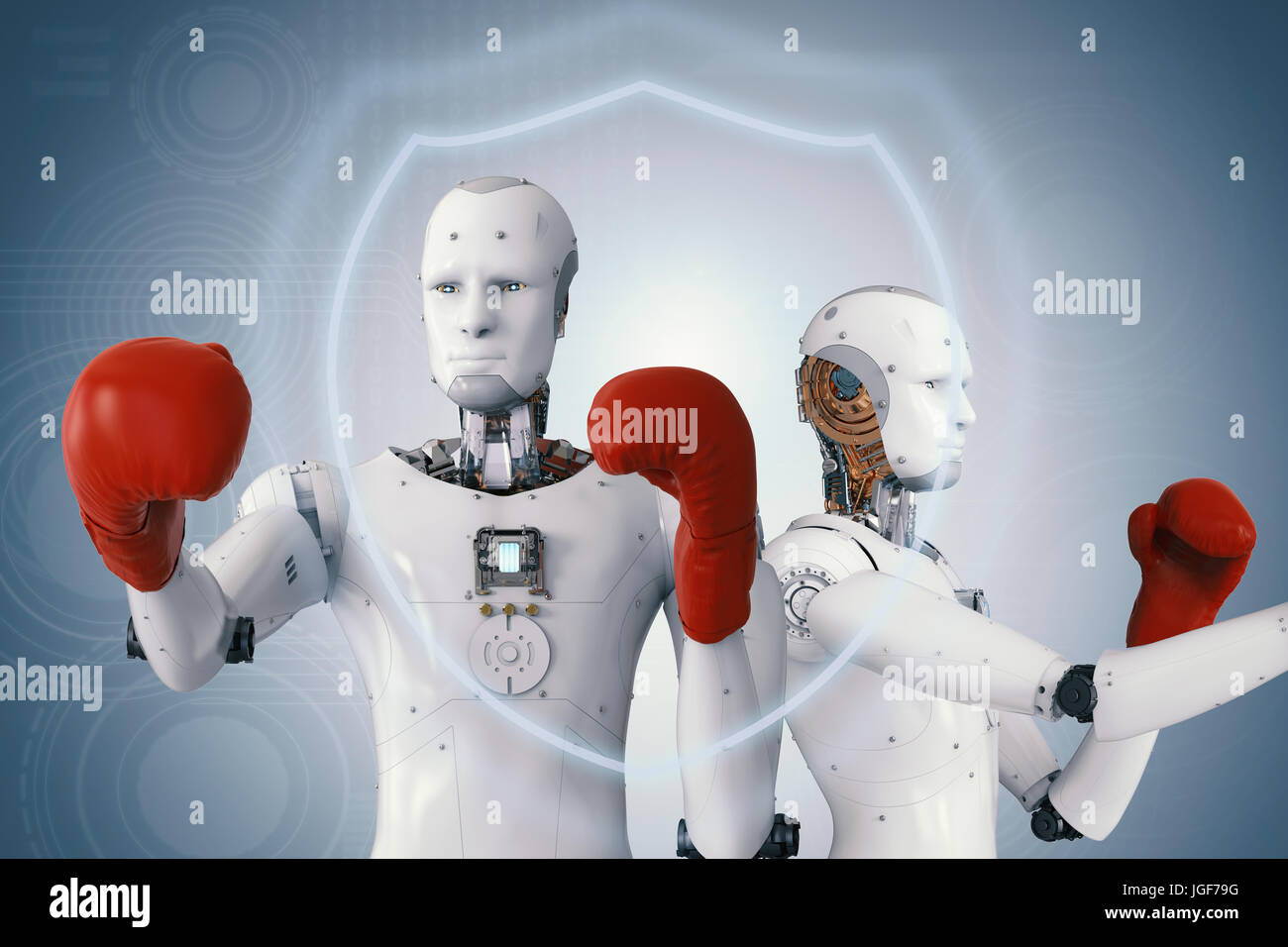 3d rendering android robot wearing red boxing gloves Stock Photo - Alamy