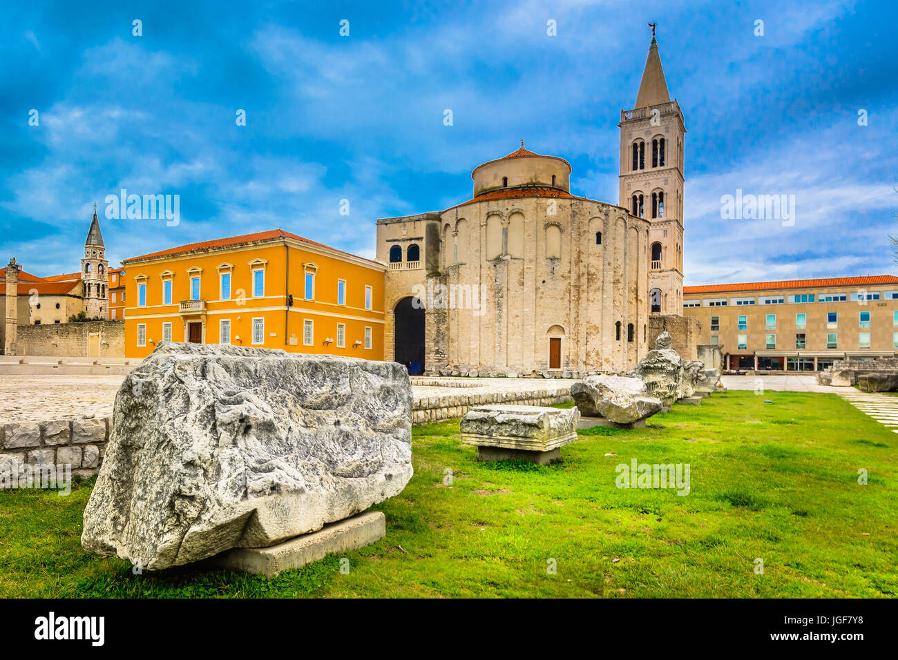 Ancient architecture view in old roman town Zadar, popular cultural and ...