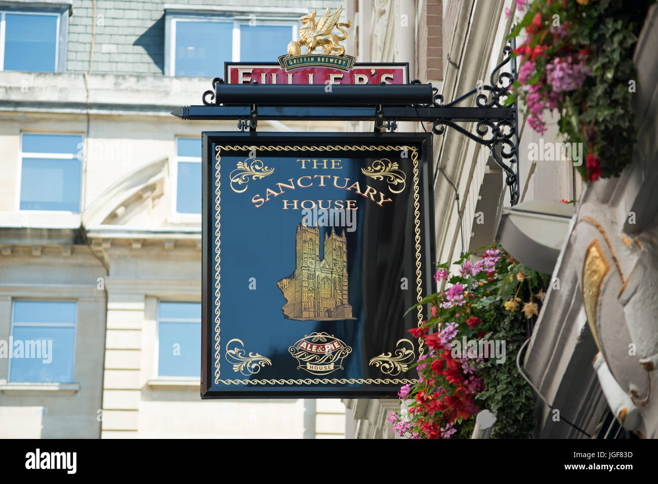 hanging pub sign for the sanctuary house, a fullers pub and hotel ...