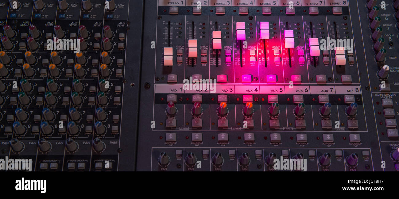 Sound music mixer control panel and light scene Stock Photo - Alamy