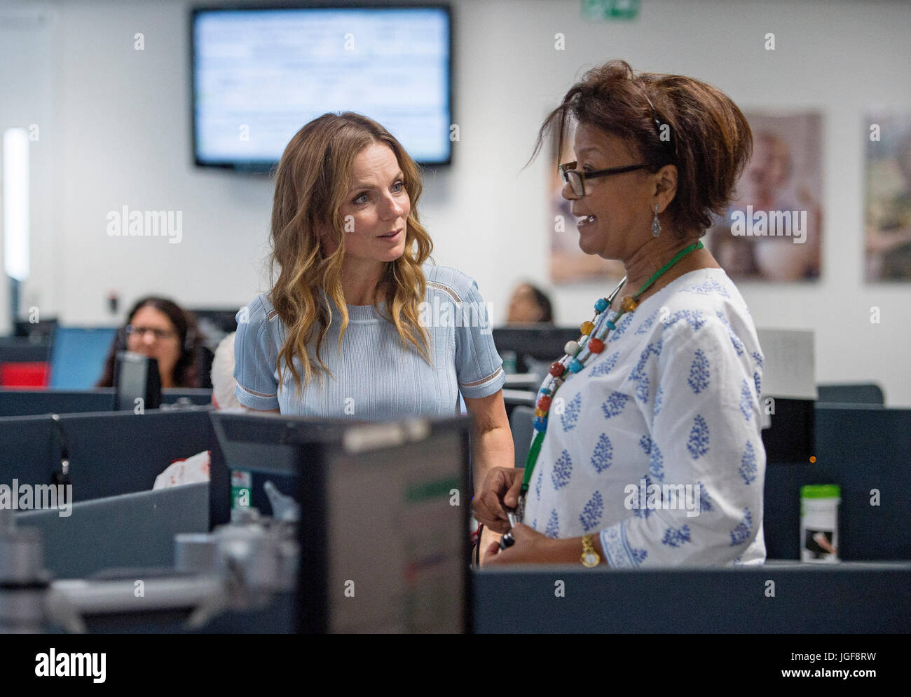 New Childline Ambassador Geri Horner talks with volunteer Beverley ...