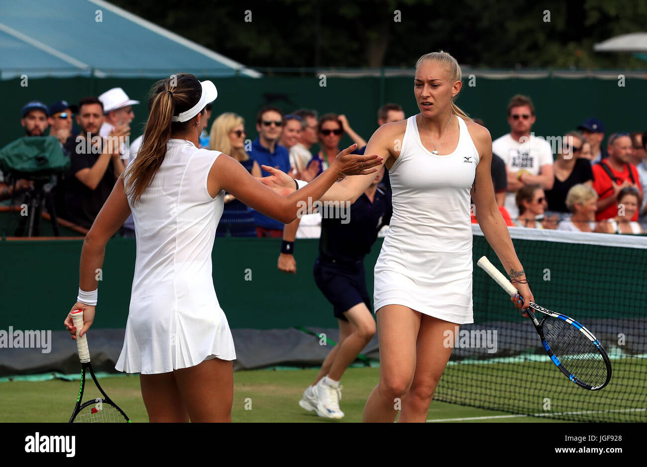 Laura Robson (left) and Jocelyn Rae in action during their doubles ...