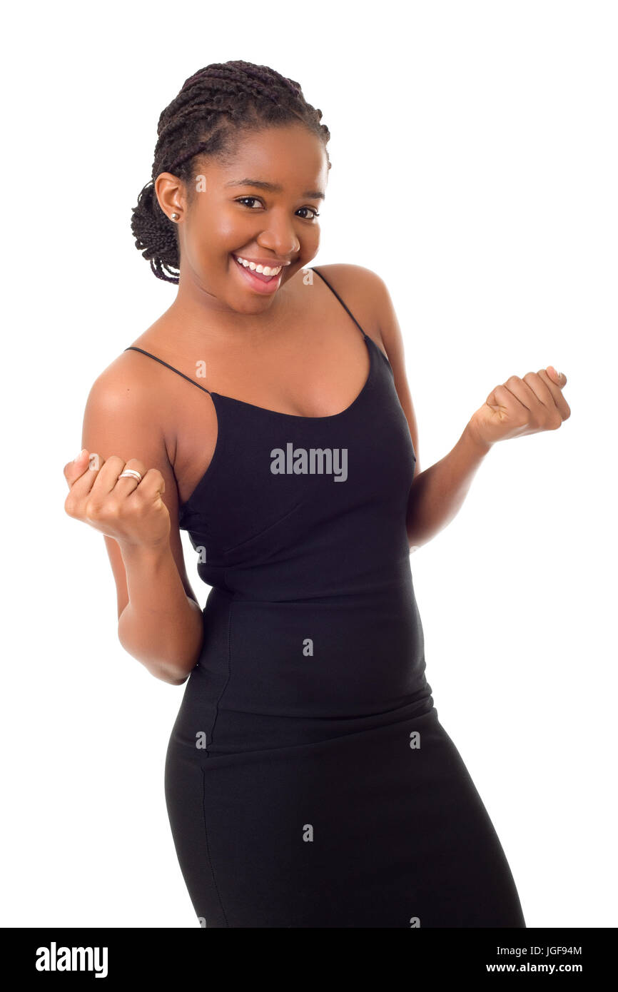 young african woman winning, isolated on white background Stock Photo ...