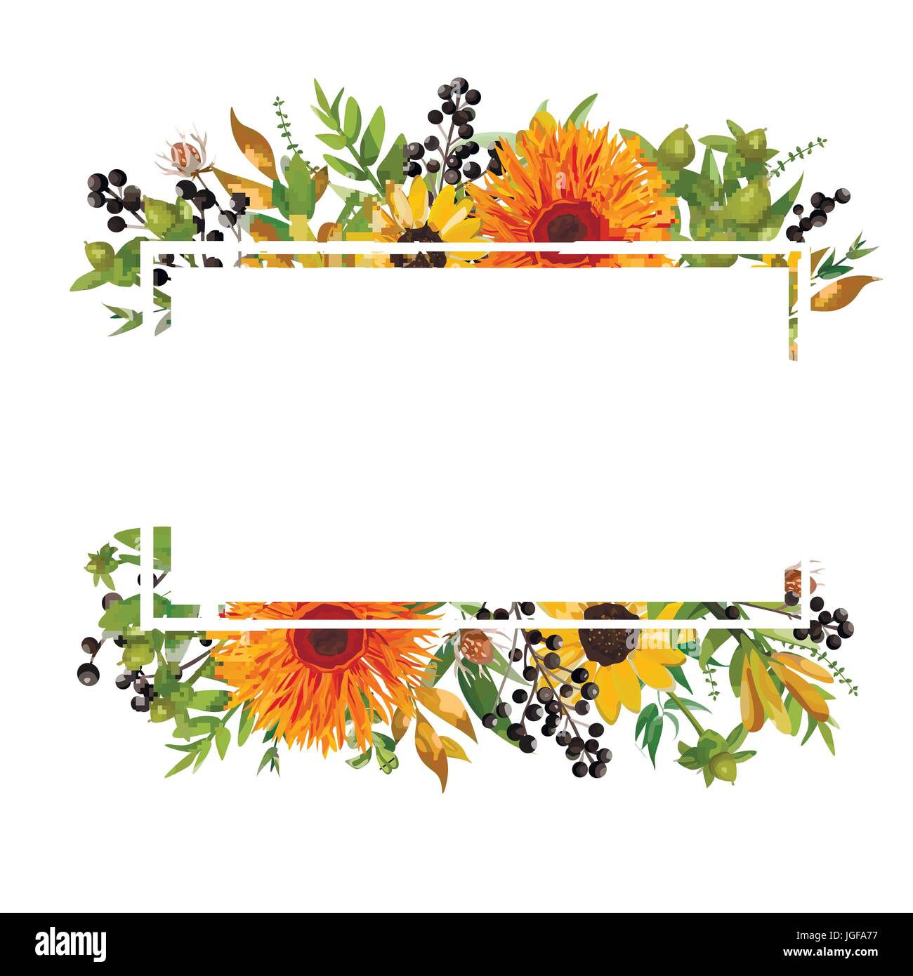 Vector floral design horizontal card design. Gerbera orange daisy ...