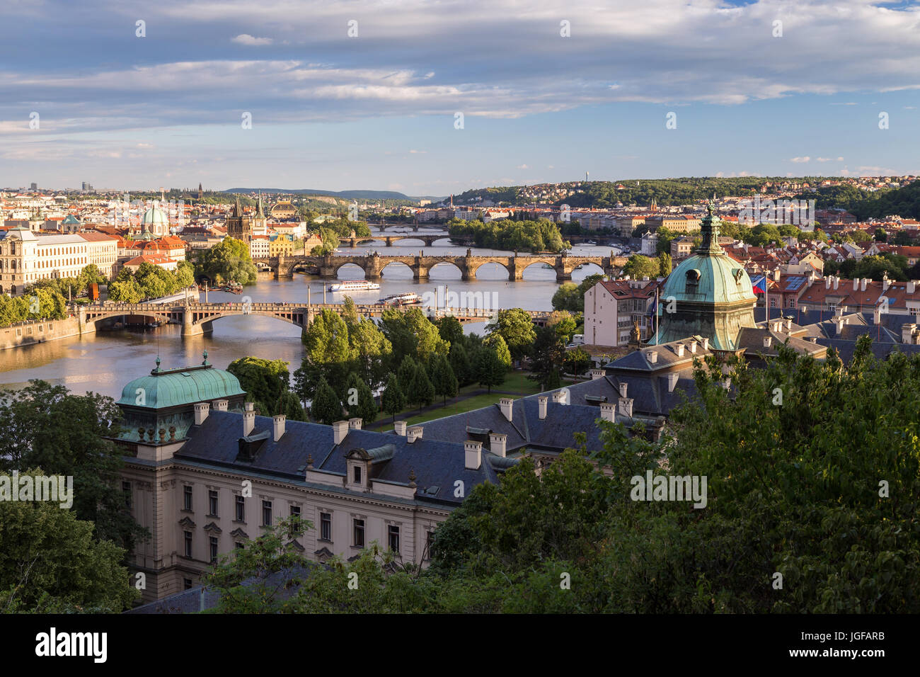 Bridges over Vltava River, Straka Academy and other buildings in Prague ...