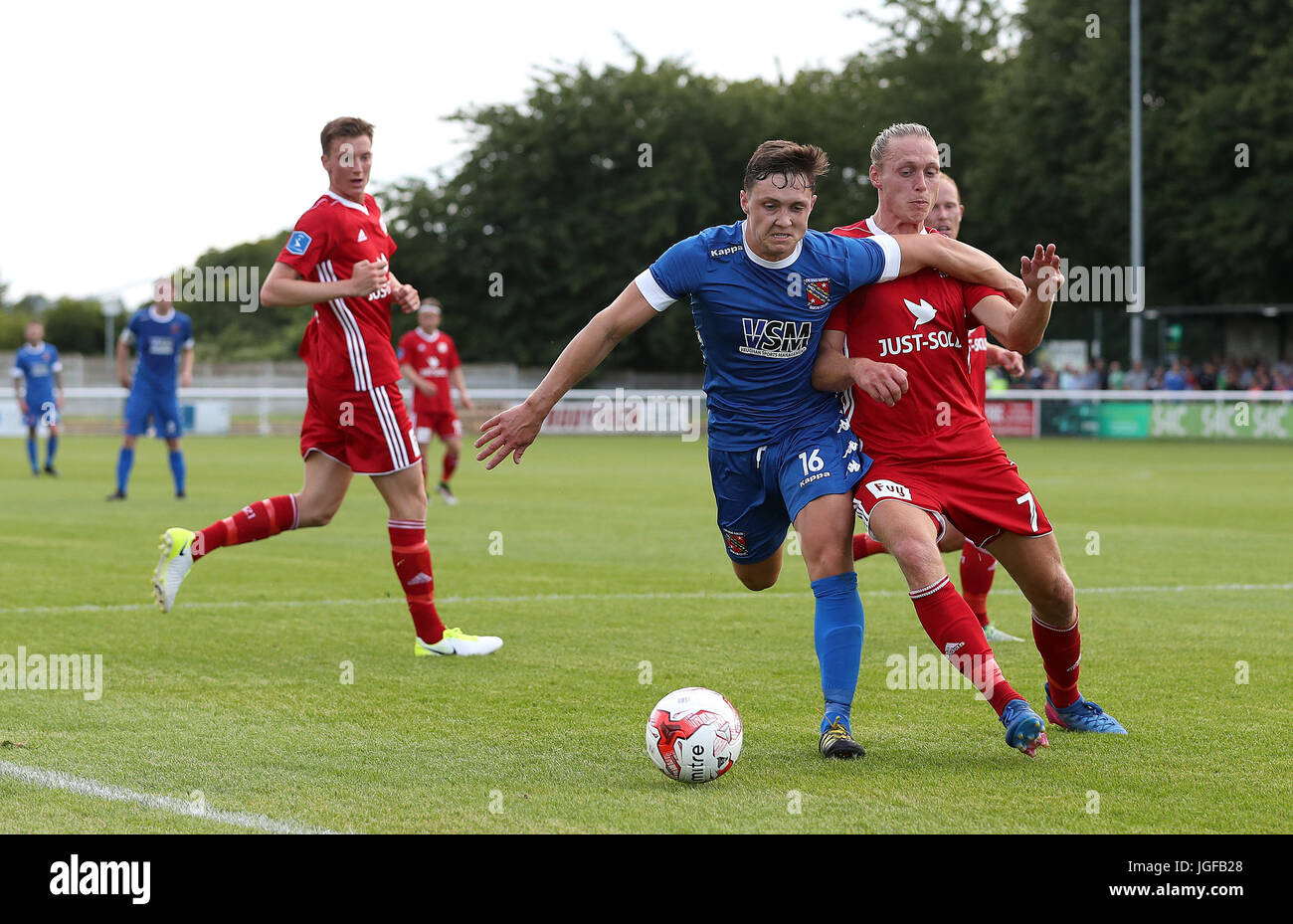 Bangor City FC's Daniel Gosset battles for the ball with Lyngby BK's ...