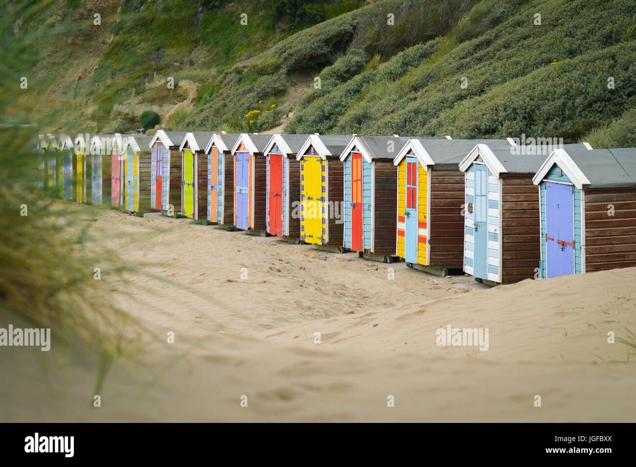 Summer beach huts Saunton Sands, UK Stock Photo - Alamy