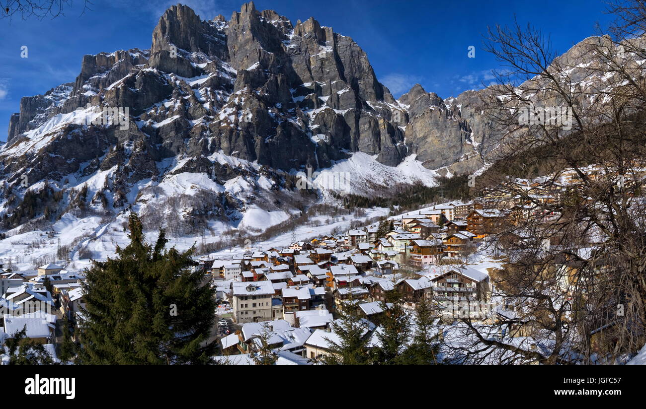 Aerial view of Leuk village by winter, Valais, Switzerland Stock Photo ...