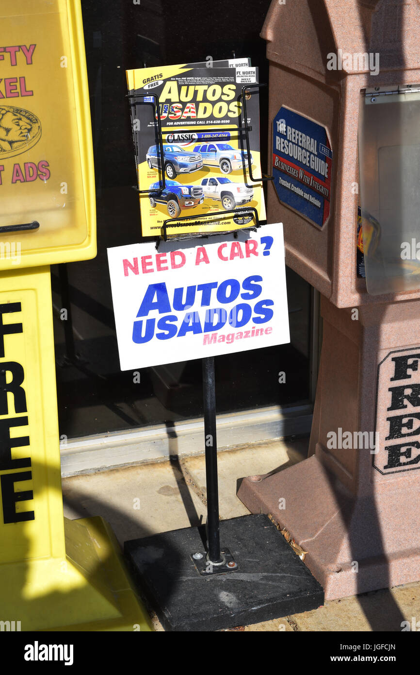 Newspaper boxes offering free advertising papers (used cars Stock Photo ...