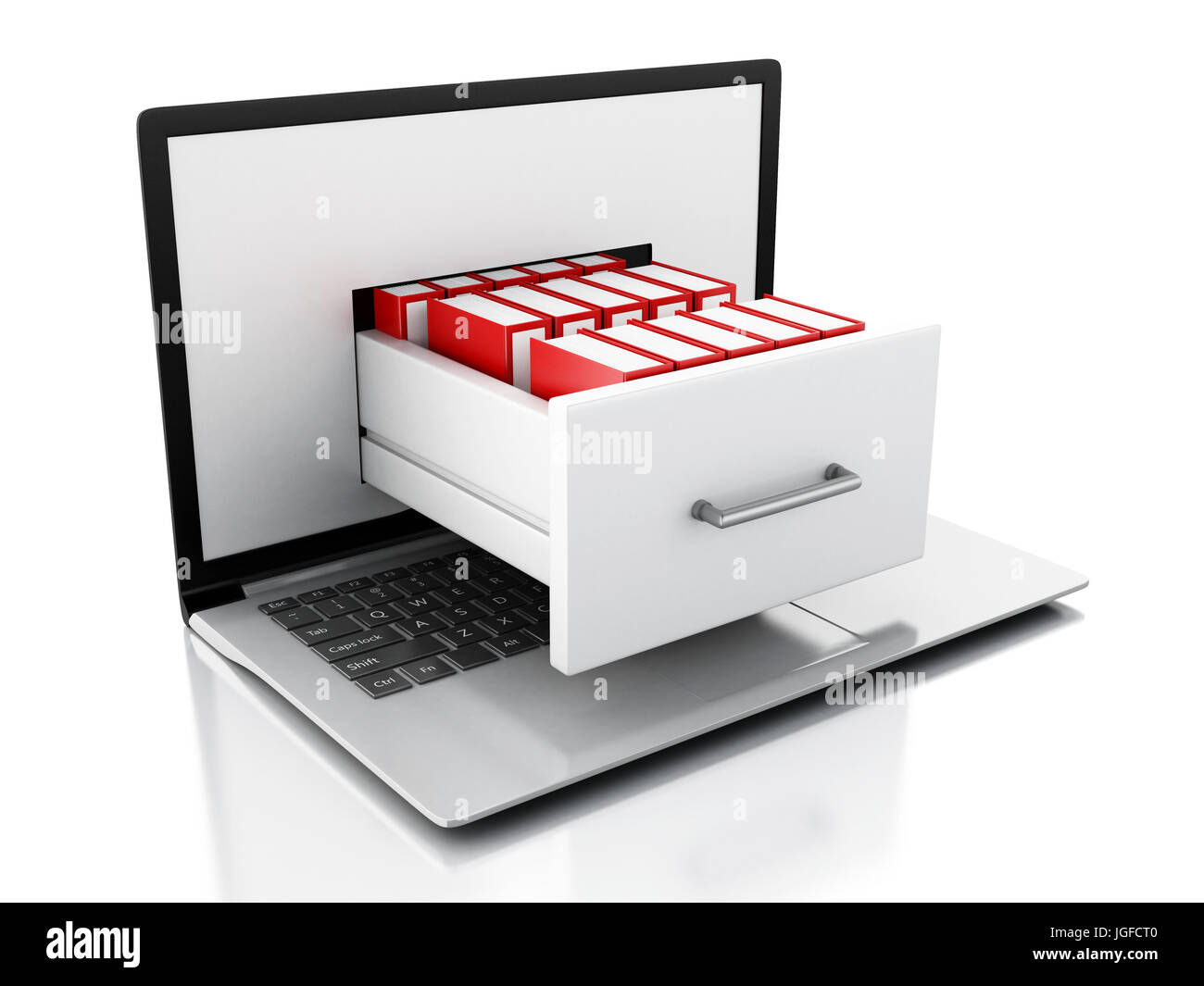 3d renderer illustration. Laptop PC and files. Data storage concept ...