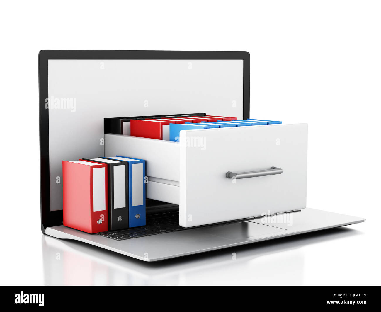 3d renderer illustration. Laptop PC and files. Data storage concept ...