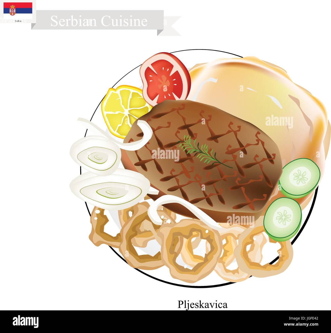 Serbian Cuisine, Illustration of Pljeskavica or Traditional Burger of ...