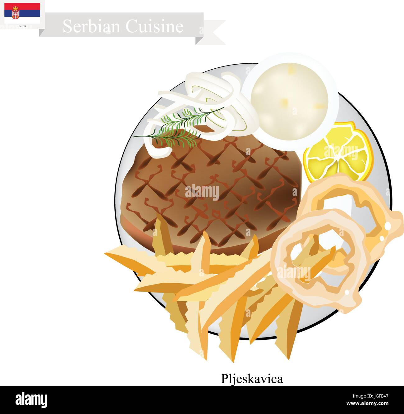 Serbian Cuisine, Illustration of Pljeskavica or Traditional Meat ...