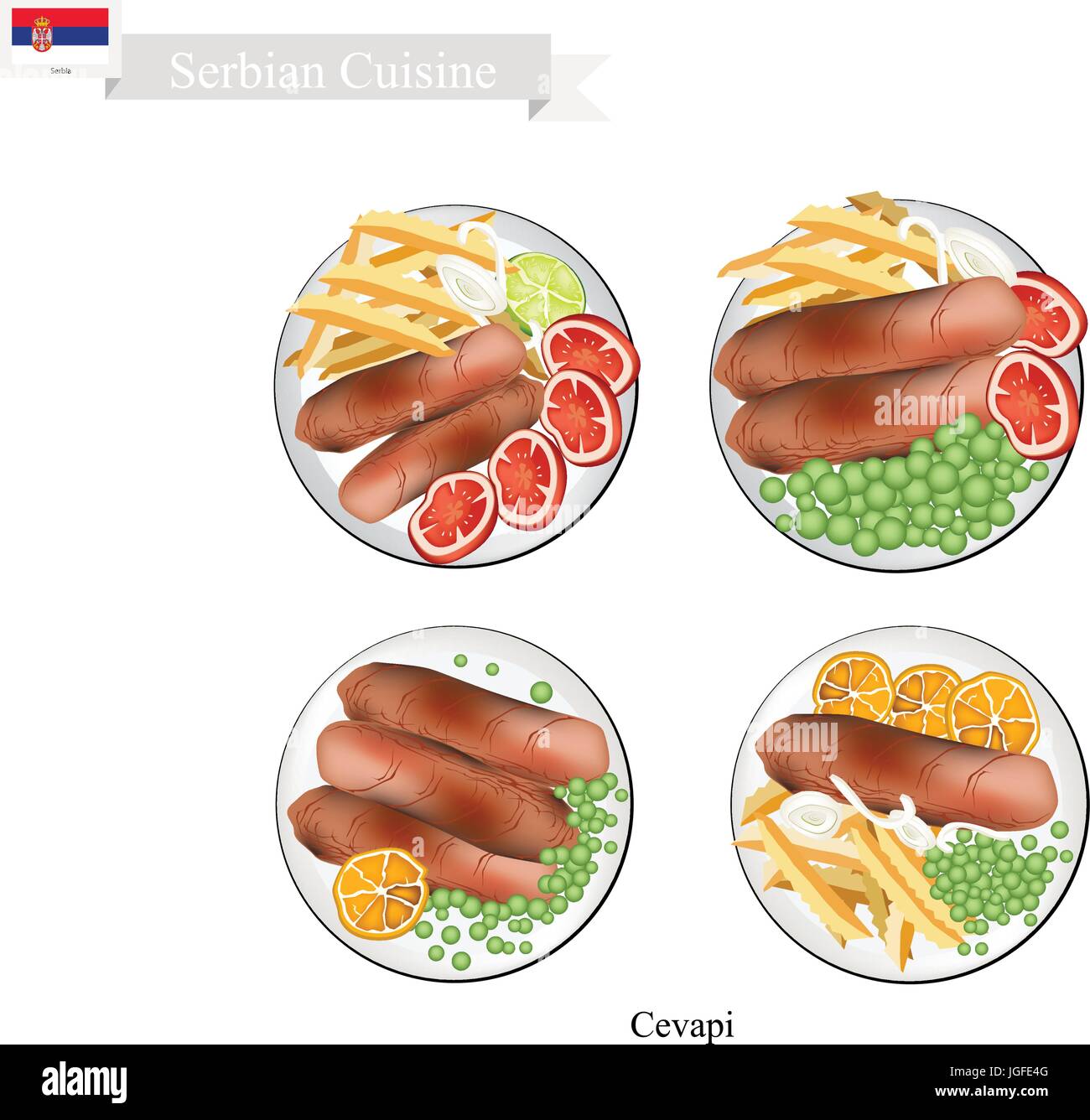 Serbian Cuisine, Illustration of Cevapi or Traditional Charcoal Grilled ...