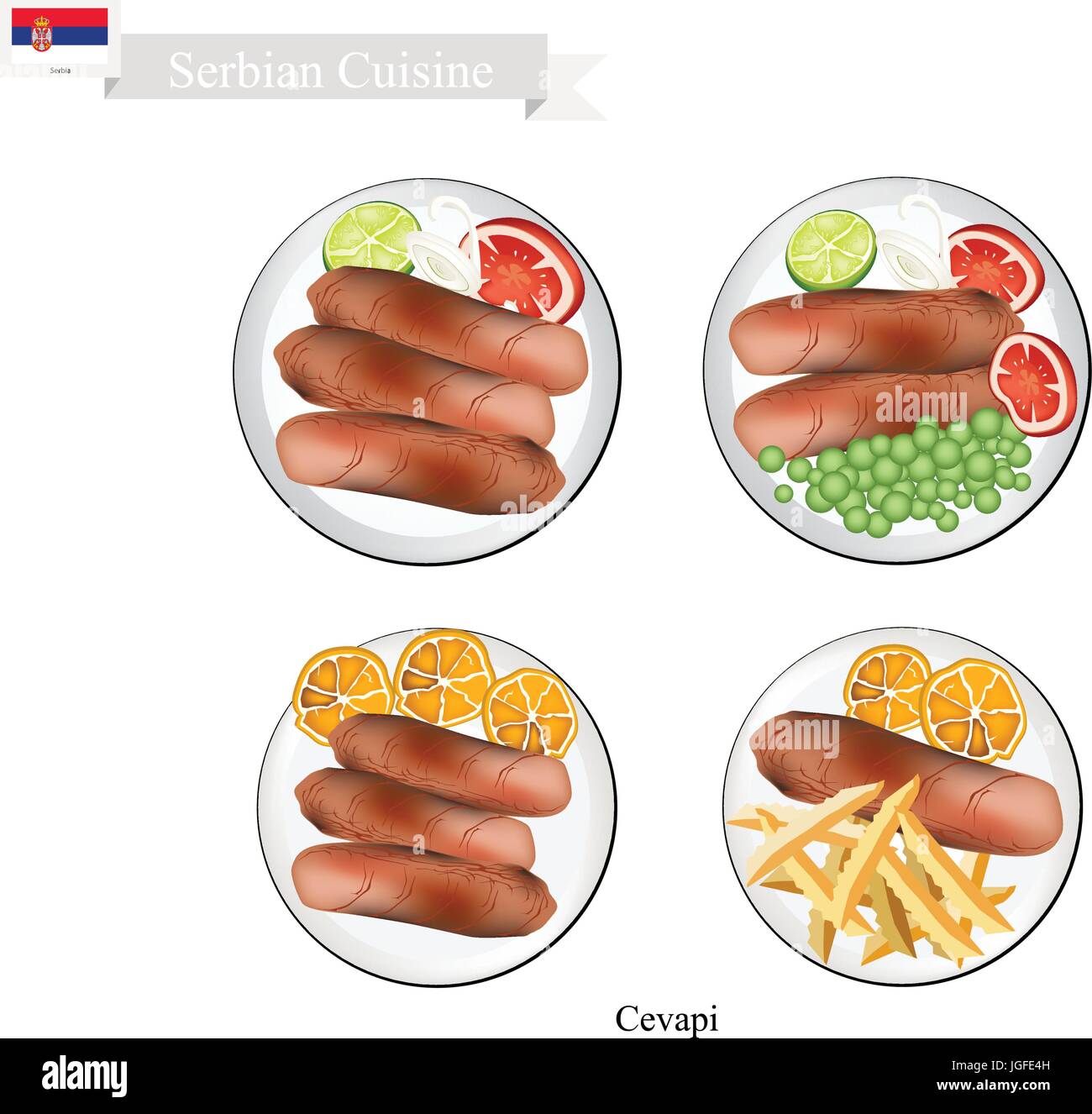 Serbian Cuisine, Illustration of Cevapi or Traditional Charcoal Grilled ...