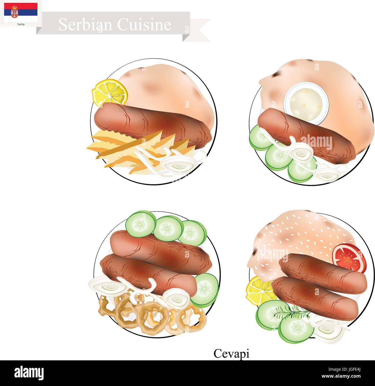 Serbian Cuisine, Illustration of Cevapi or Traditional Charcoal Grilled ...